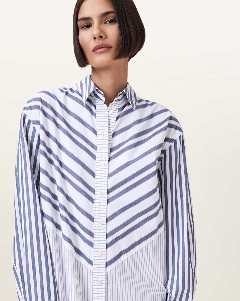 Shannon Striped Shirt Maxi Dress White/Blue | ALLSAINTS